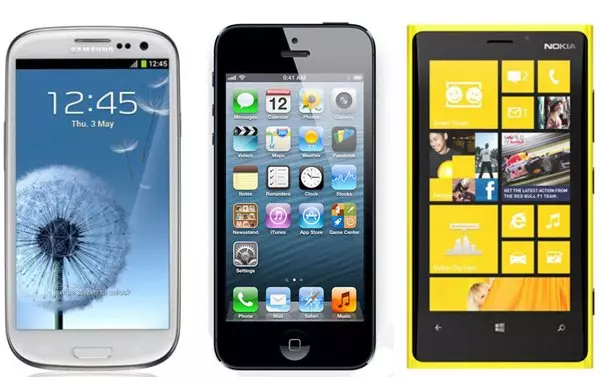 IPhone 5, Galaxy Siiiio ۋە Lumia 920.